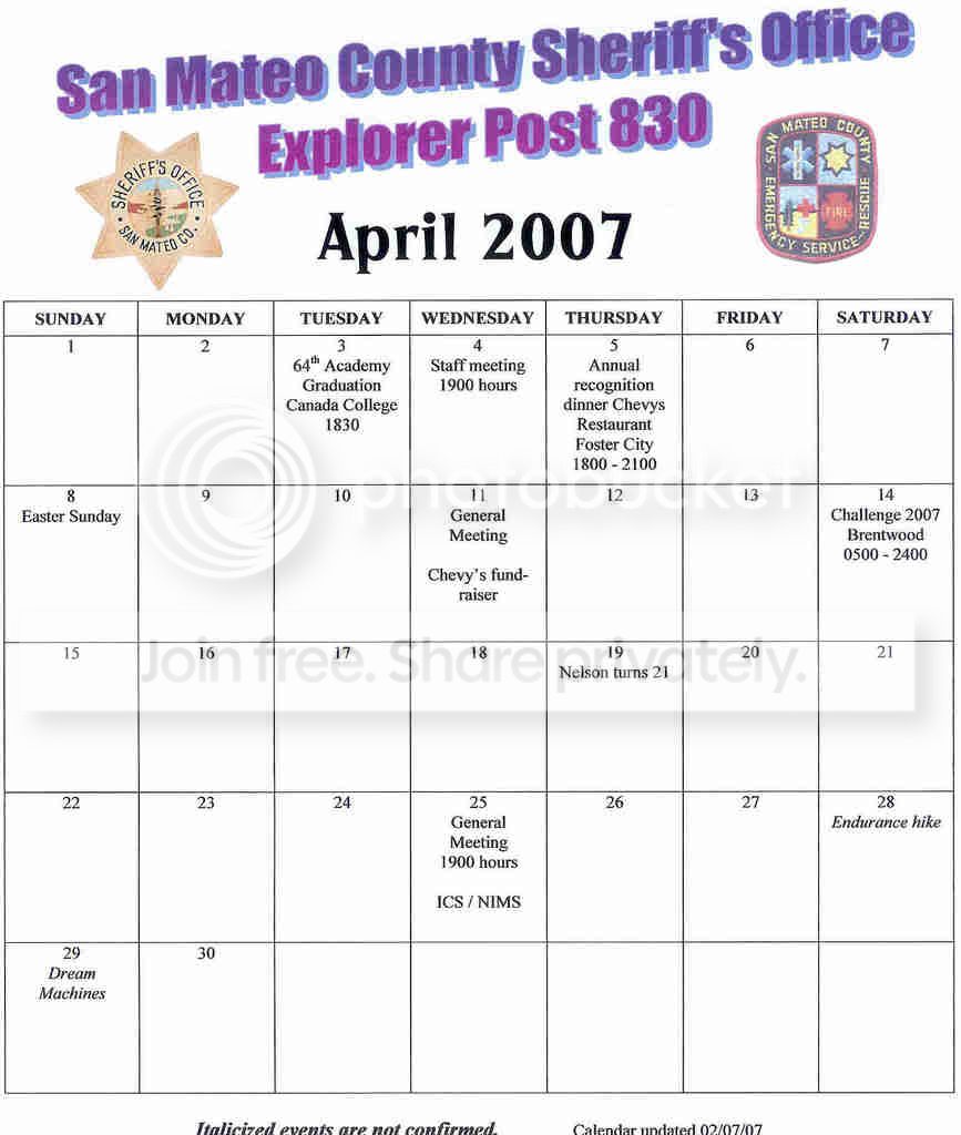 Search and Rescue Explorers Post 830: Calendar