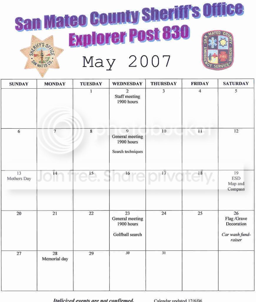 Search and Rescue Explorers Post 830: Calendar