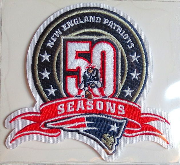 NEW ENGLAND PATRIOTS ~ 50th ANNIVERSARY NFL PATCH CARD Willabee & Ward ...
