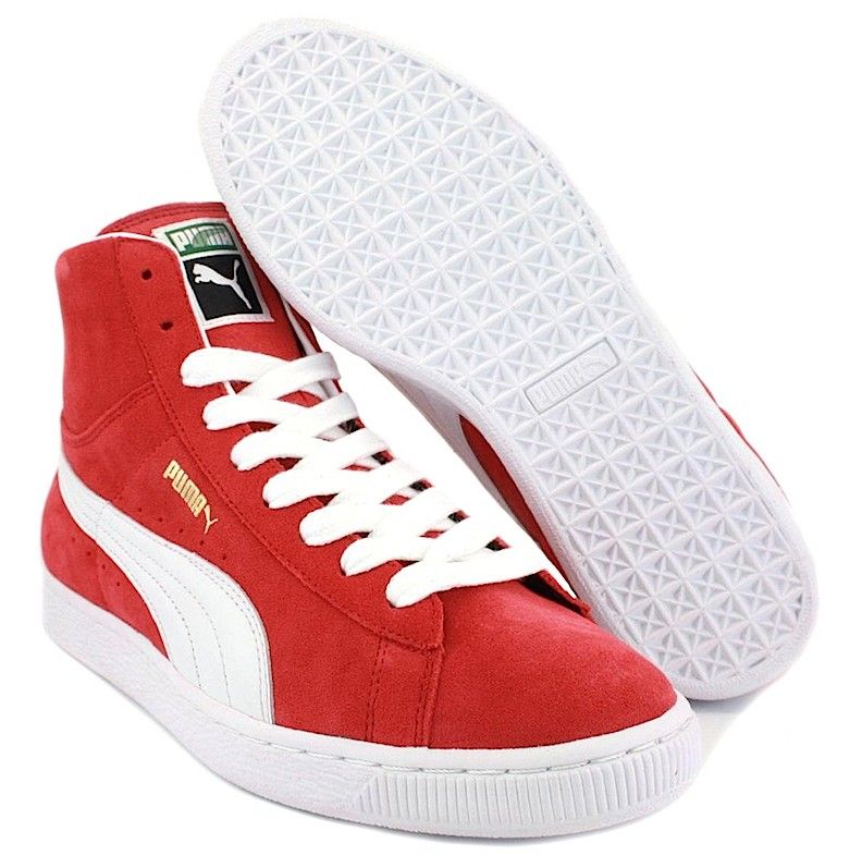 PUMA Red / White SUEDE Lace Up MID CLASSIC HIGH TOP Sneakers SHOES New ...
